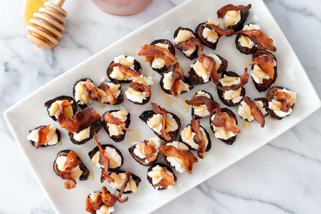 Goat cheese stuffed figs with pancetta