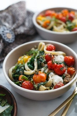 Caprese fettuccine with Italian sausage