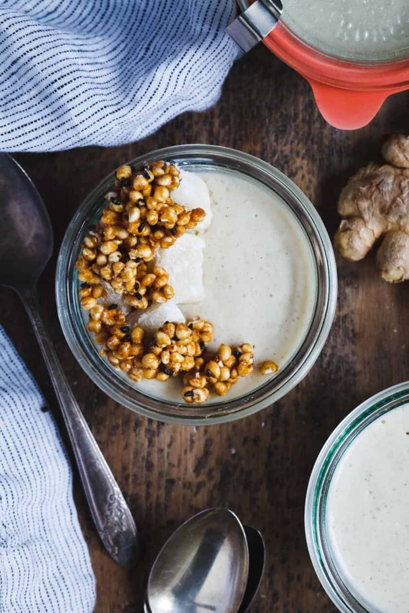 Ginger Tofu Pudding with Soy Milk Mochi & Kinako Black Sesame Puffed ...