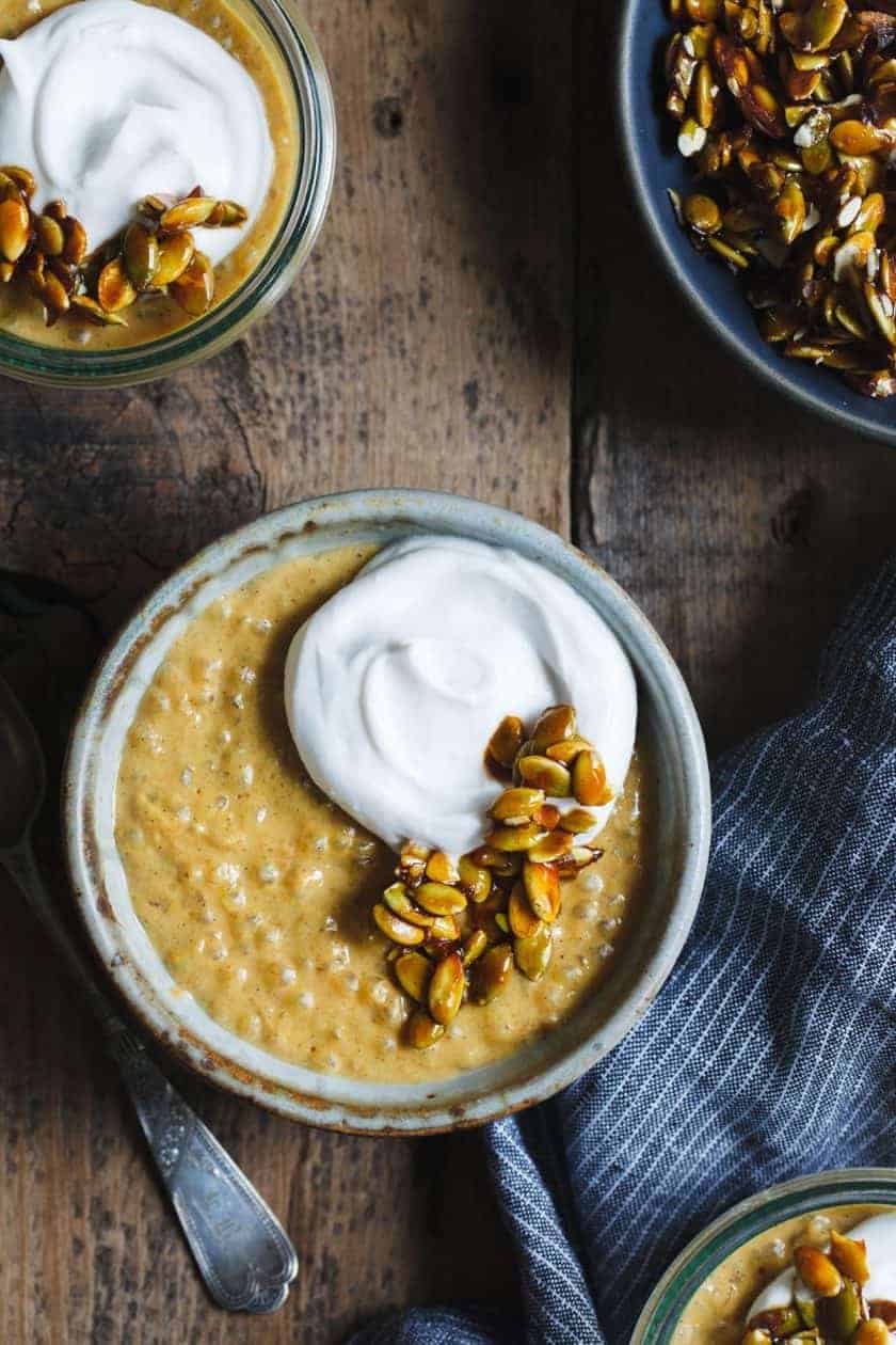Pumpkin Tapioca Pudding with Candied Pumpkin Seeds - Snixy Kitchen