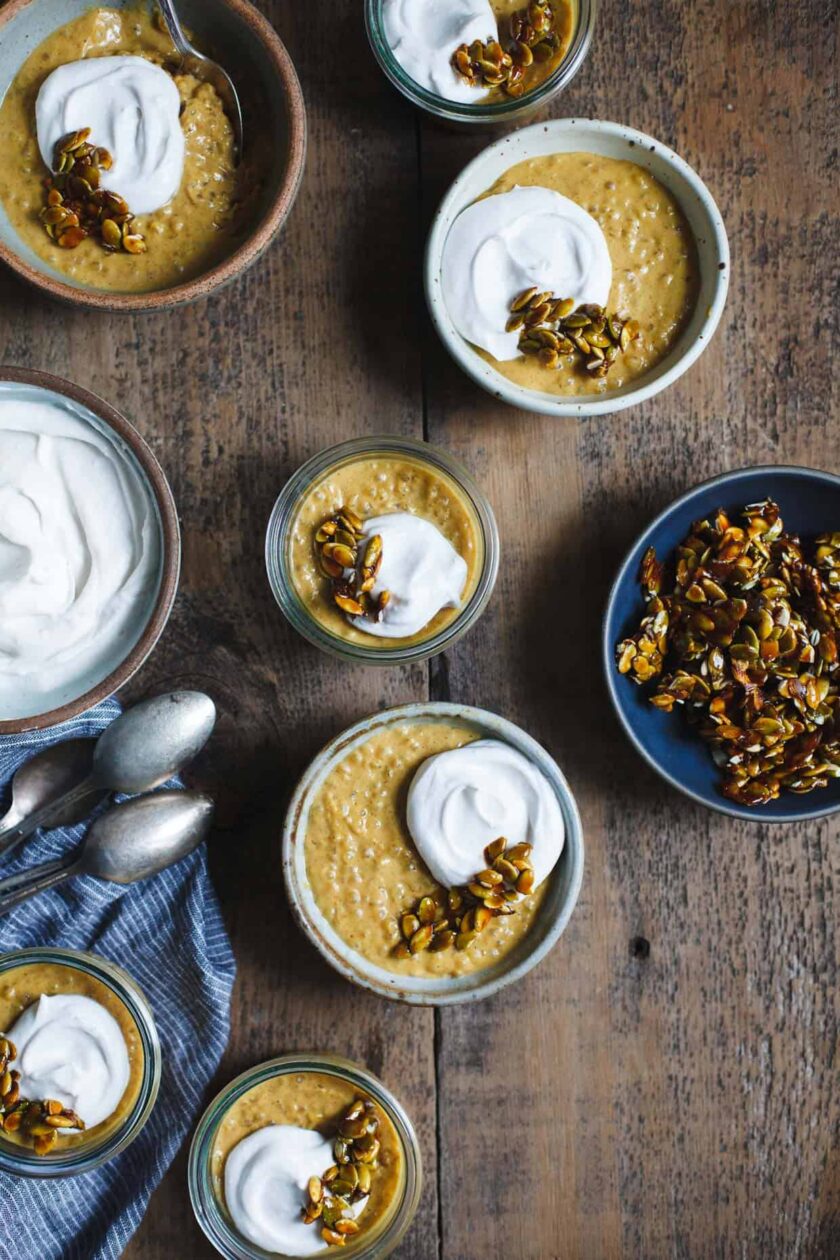Pumpkin Tapioca Pudding with Candied Pumpkin Seeds - Snixy Kitchen