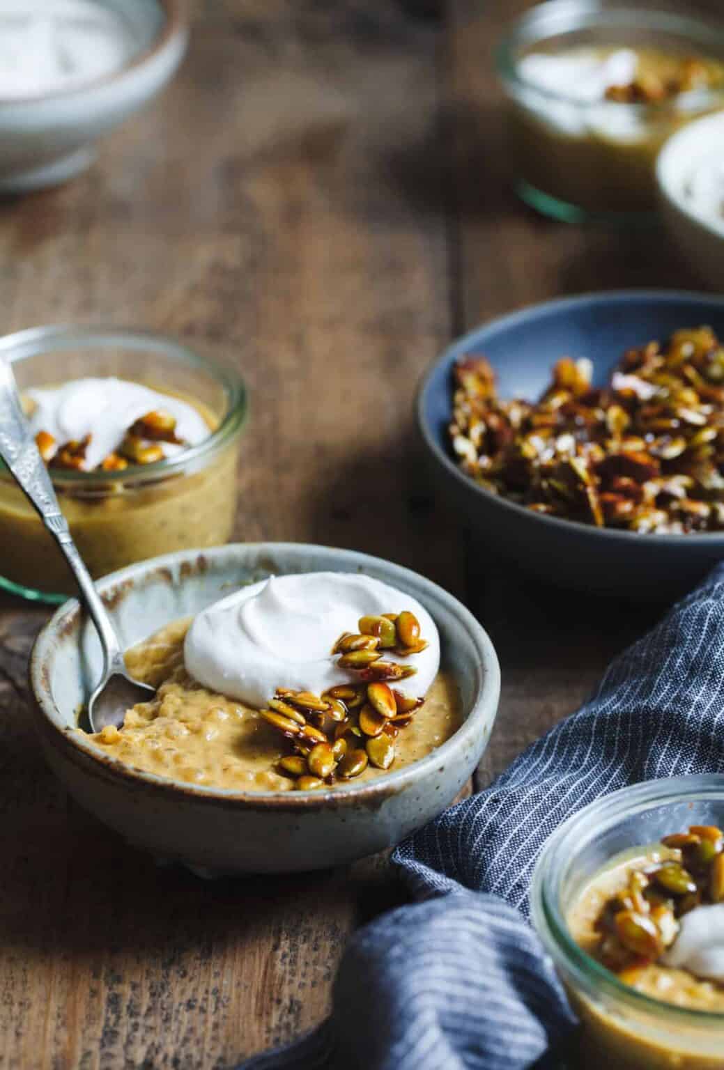 Pumpkin Tapioca Pudding with Candied Pumpkin Seeds - Snixy Kitchen