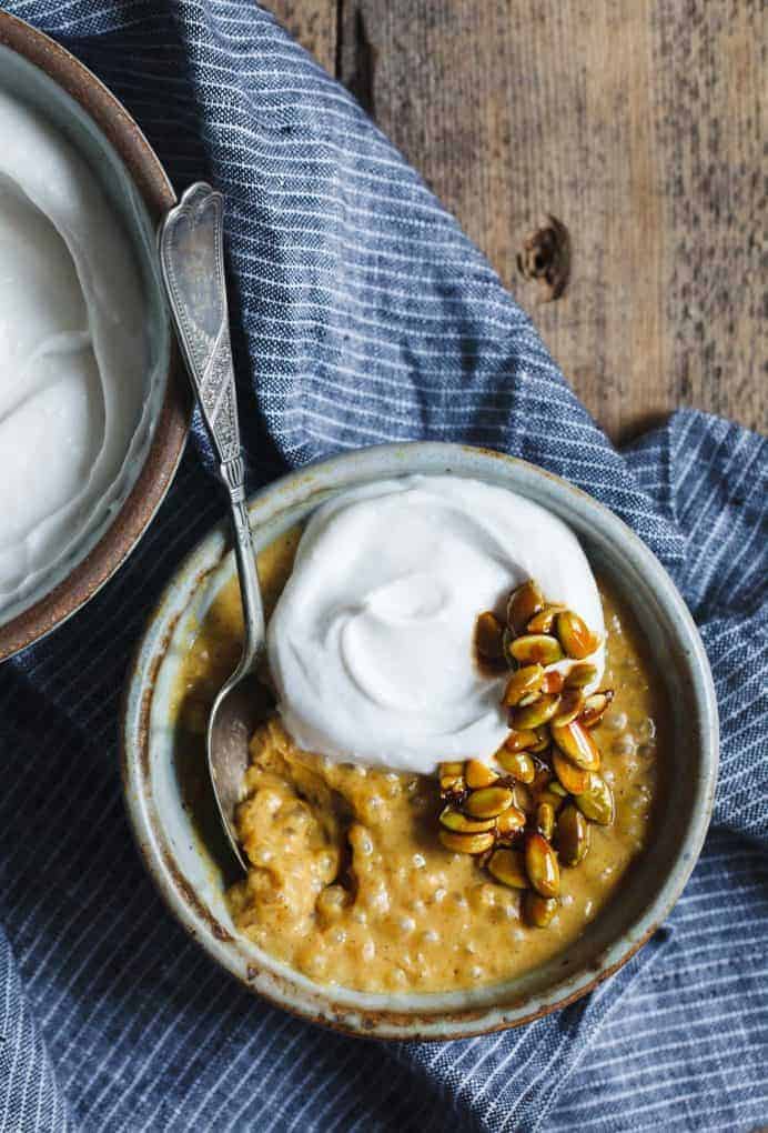 Pumpkin Tapioca Pudding with Candied Pumpkin Seeds - Snixy Kitchen