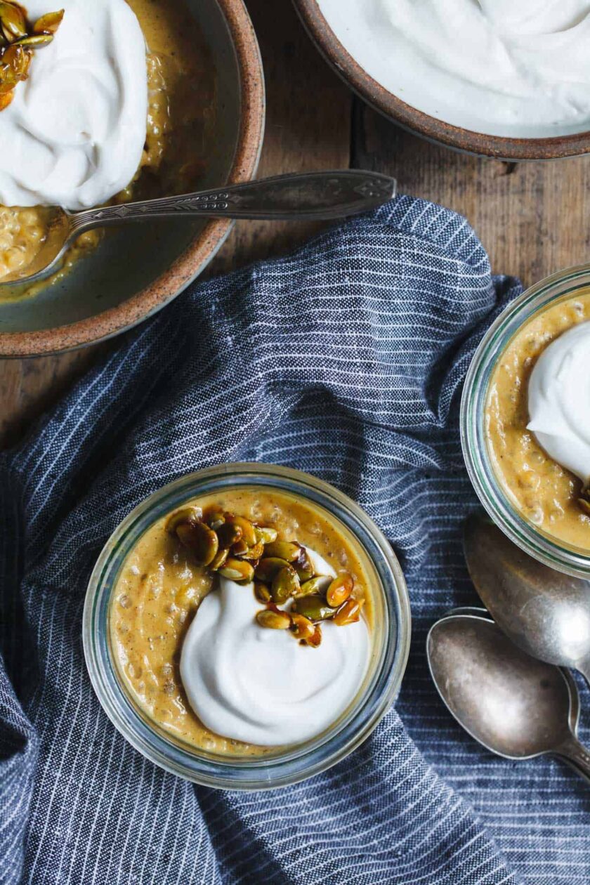 Pumpkin Tapioca Pudding with Candied Pumpkin Seeds - Snixy Kitchen