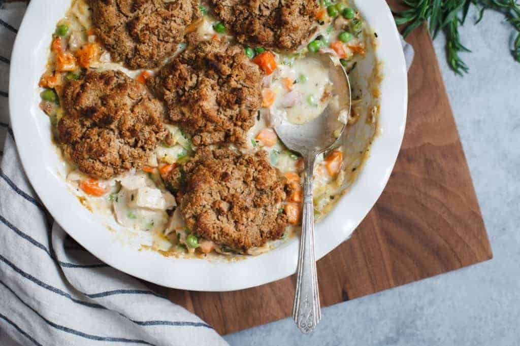 Chicken Pot Pie with Chestnut Biscuits - Snixy Kitchen