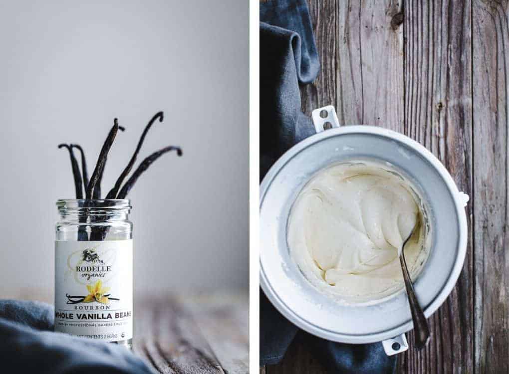 Honey & Lemon Thyme Ricotta Ice Cream with Vanilla Peaches - Snixy Kitchen