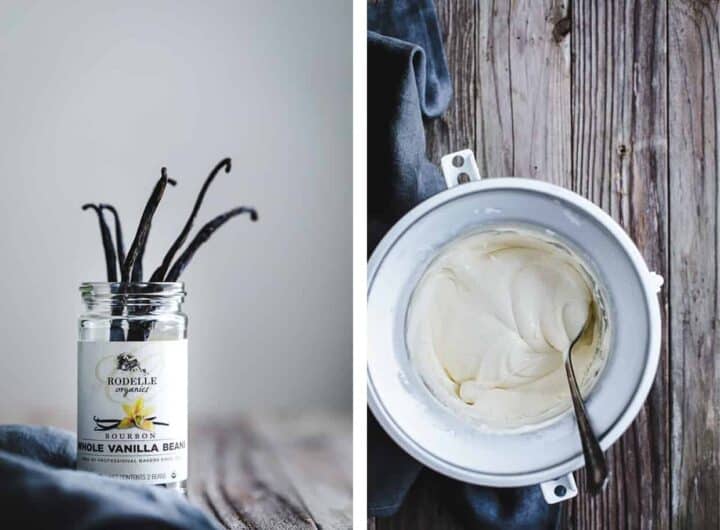 Honey & Lemon Thyme Ricotta Ice Cream with Vanilla Peaches - Snixy Kitchen