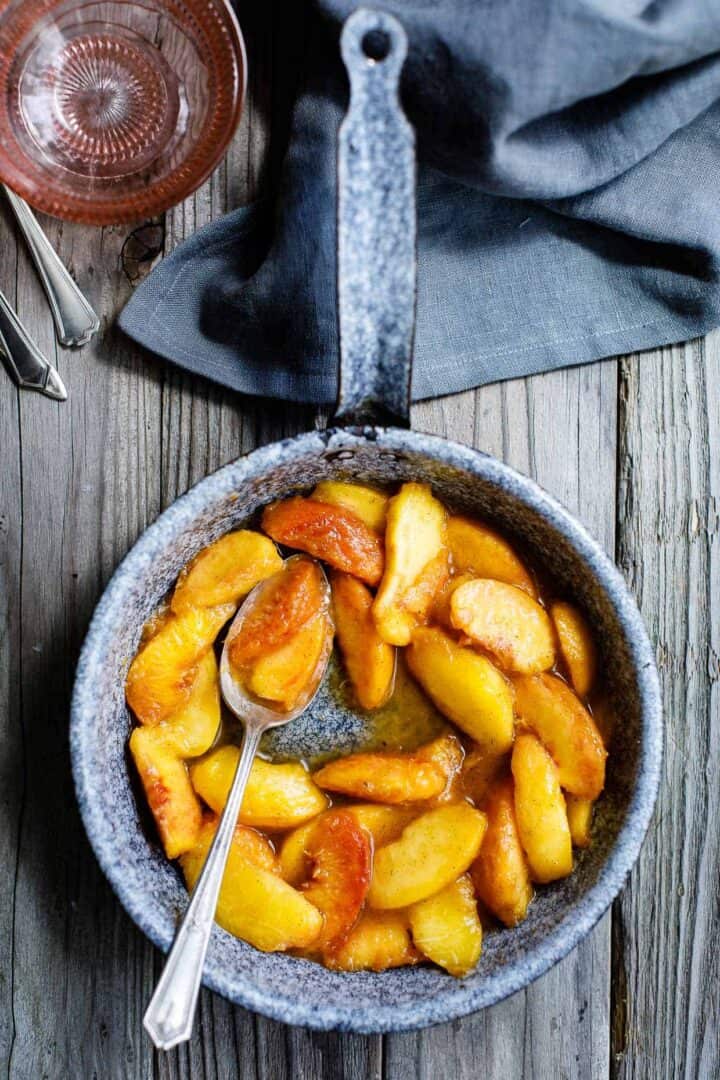 Honey & Lemon Thyme Ricotta Ice Cream with Vanilla Peaches - Snixy Kitchen