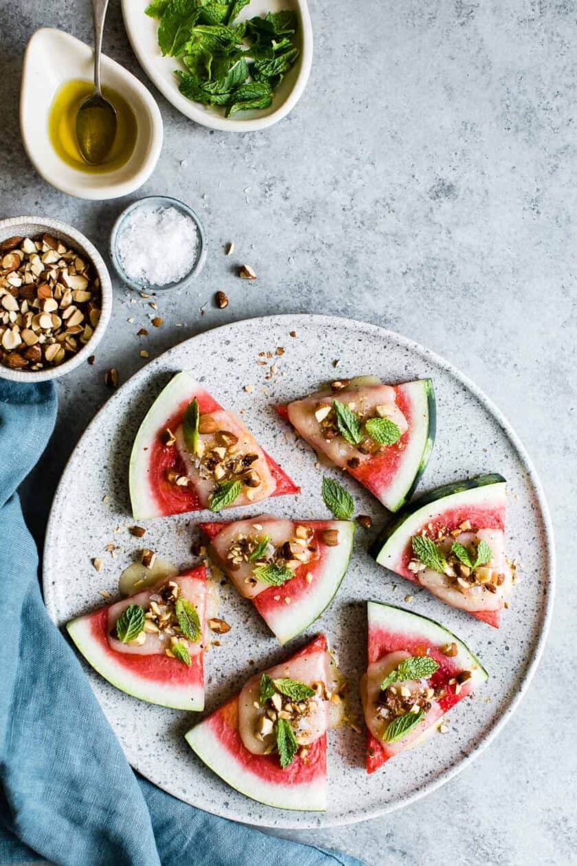 Charred Watermelon Cheese Wedges with Mint - Snixy Kitchen