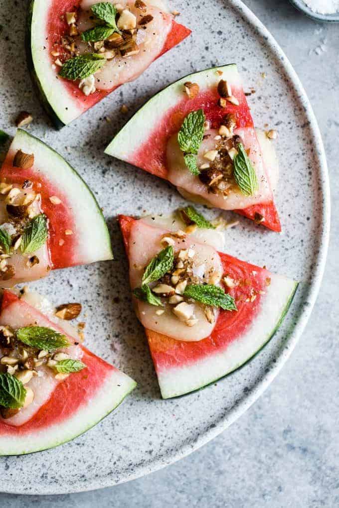 Charred Watermelon Cheese Wedges with Mint - Snixy Kitchen