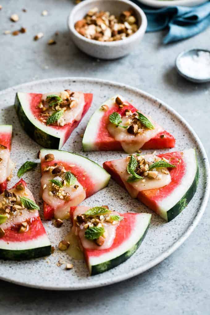 Charred Watermelon Cheese Wedges with Mint - Snixy Kitchen