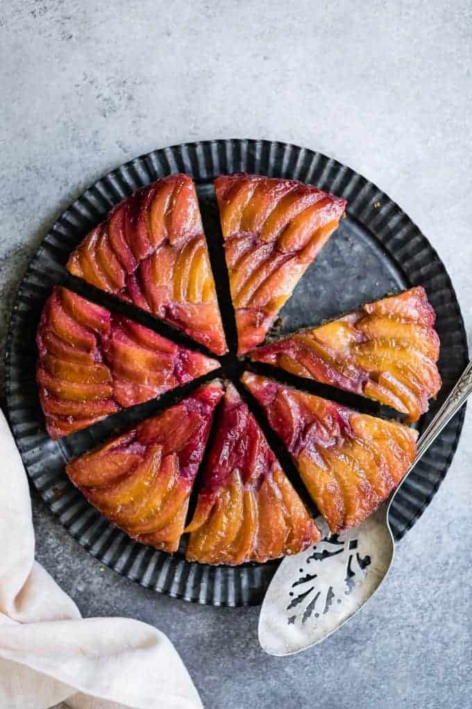 Chestnut Plum Upside-Down Cake (gluten-free) - Snixy Kitchen