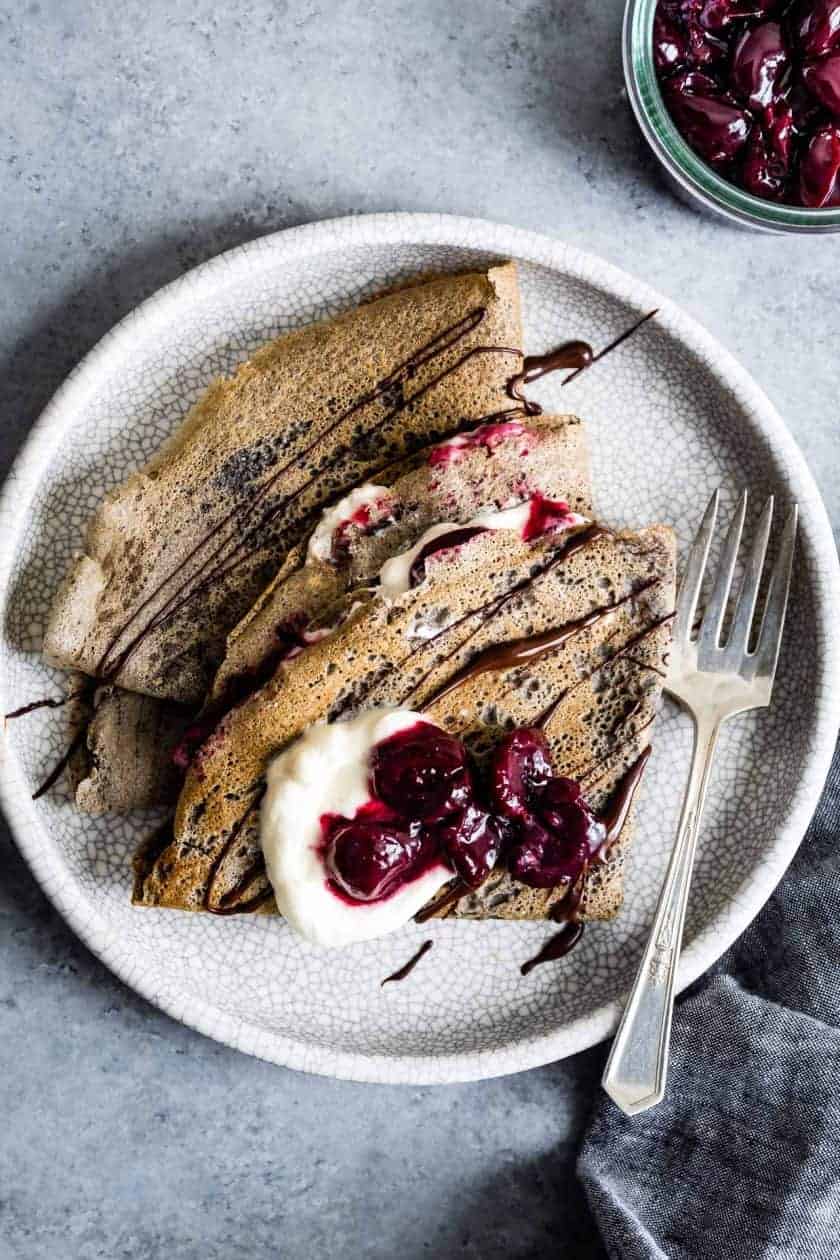Buckwheat Crepes with Roasted Cherries & Chocolate - Snixy Kitchen