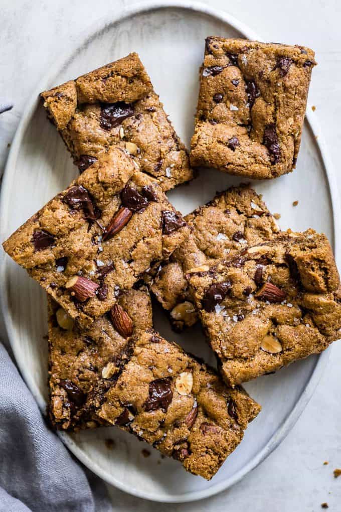 Flourless Chocolate Chunk Almond Butter Cookie Bars Snixy Kitchen