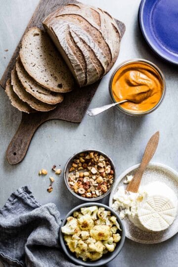 Hazelnut Romesco Sauce Toast with Ricotta & Cauliflower - Snixy Kitchen