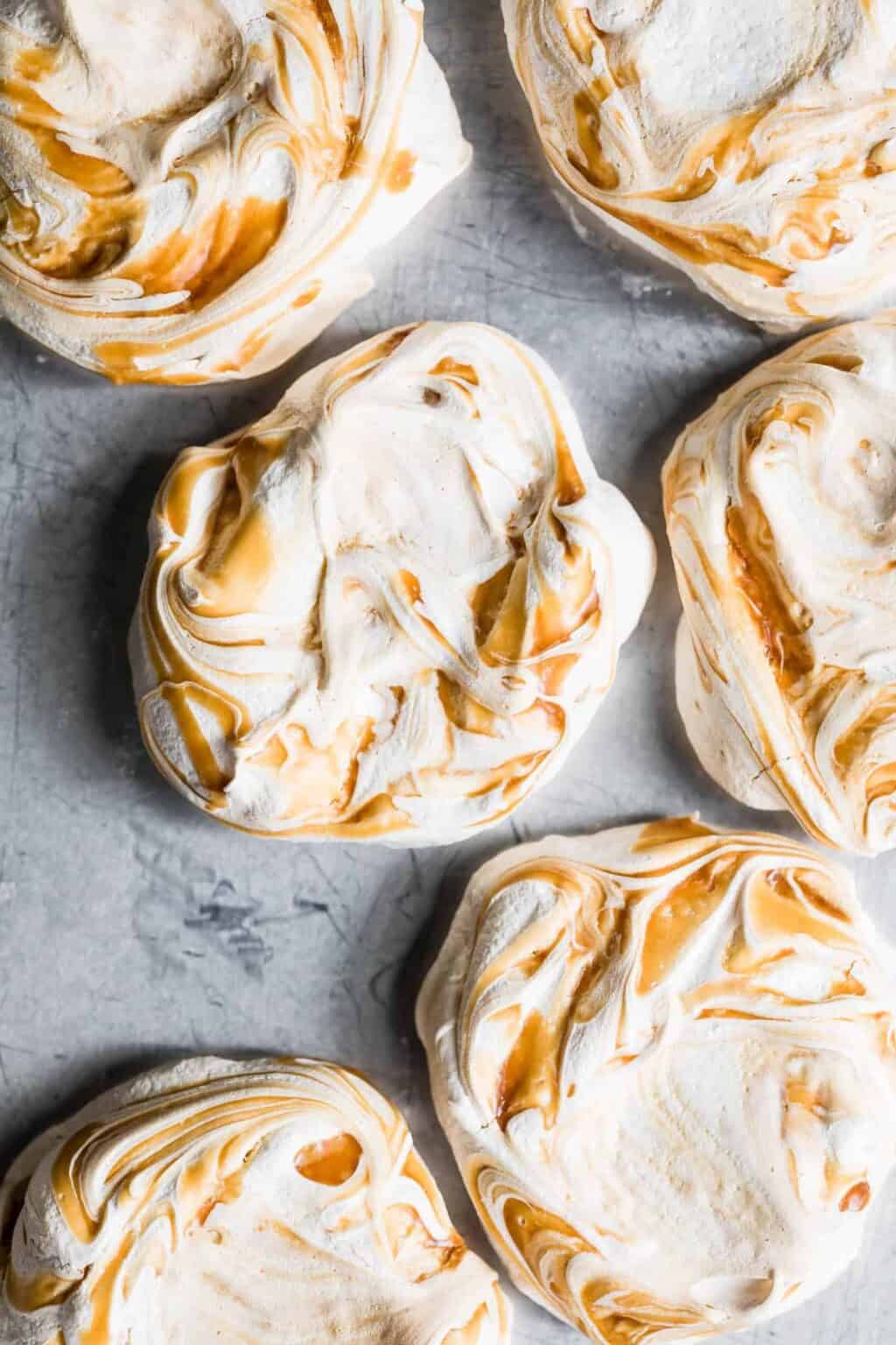 Salted Caramel Cheesecake Mini Pavlova Cakes - Snixy Kitchen